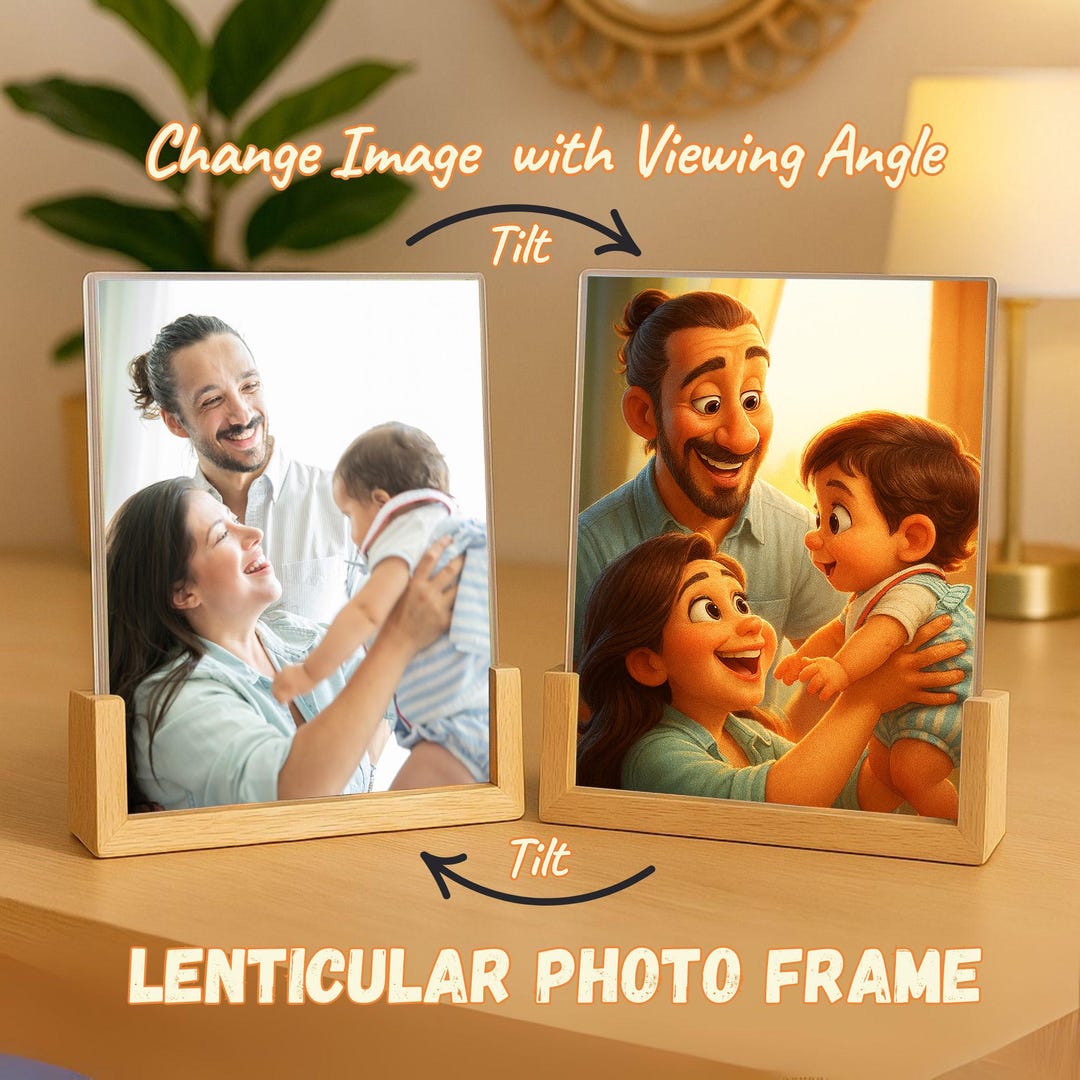 Custom Pixar-style Lenticular Photo Frame: Couples, Family & Pet ...