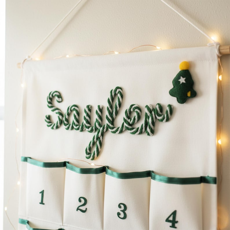 Personalized Hand Embroidered Christmas Hanging Advent Calendar, Family ...