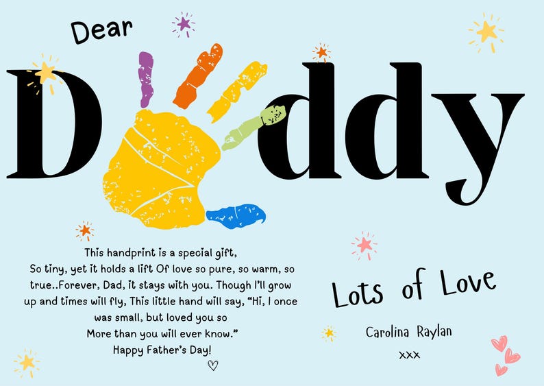 Manualidad imprimible con huella de mano para el Día del Padre, arte ...