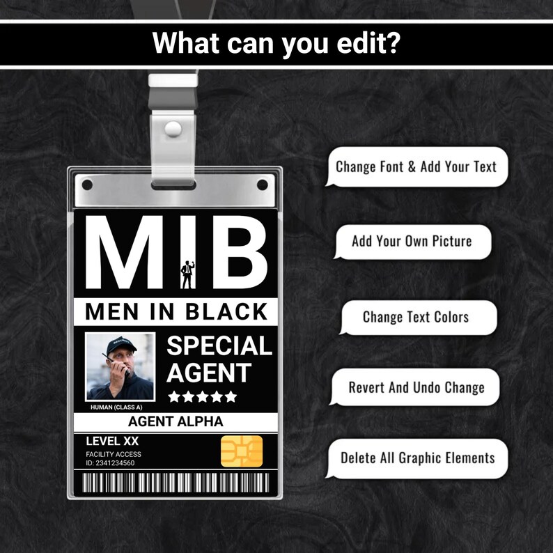 Men in Black Agent ID Card Printable | MIB Agent Badge Digital Download ...