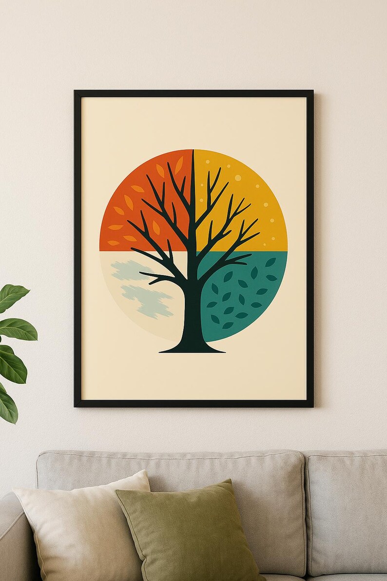 Minimalist Four Seasons Tree Poster – Modern Abstract Nature Print ...
