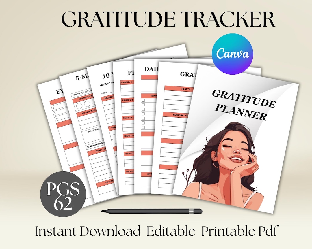 Editable Gratitude Planner Printable, Mindfulness Journal Gift for Her ...