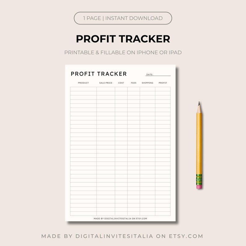Profit Tracker PDF – Fillable & Printable Sales Log for Sellers – Small ...