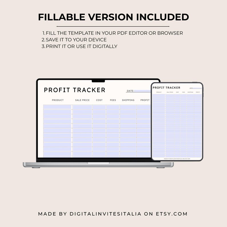 Profit Tracker PDF – Fillable & Printable Sales Log for Sellers – Small ...