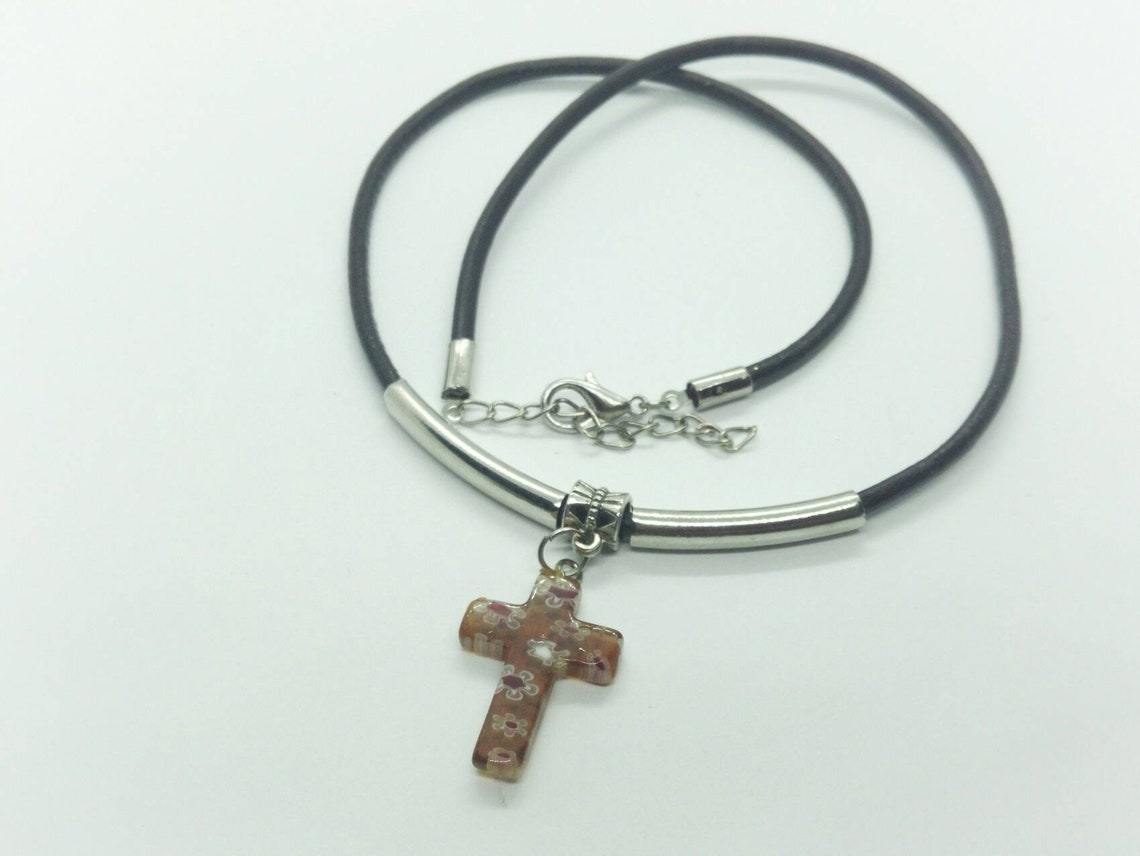 Brown Cross Necklace With Genuine Leather Cord, Unisex Leather ...