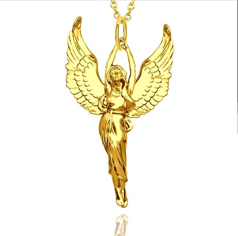 9k Gold Guardian Angel Pendant and Chain Luxury Gift With Extraordinary ...