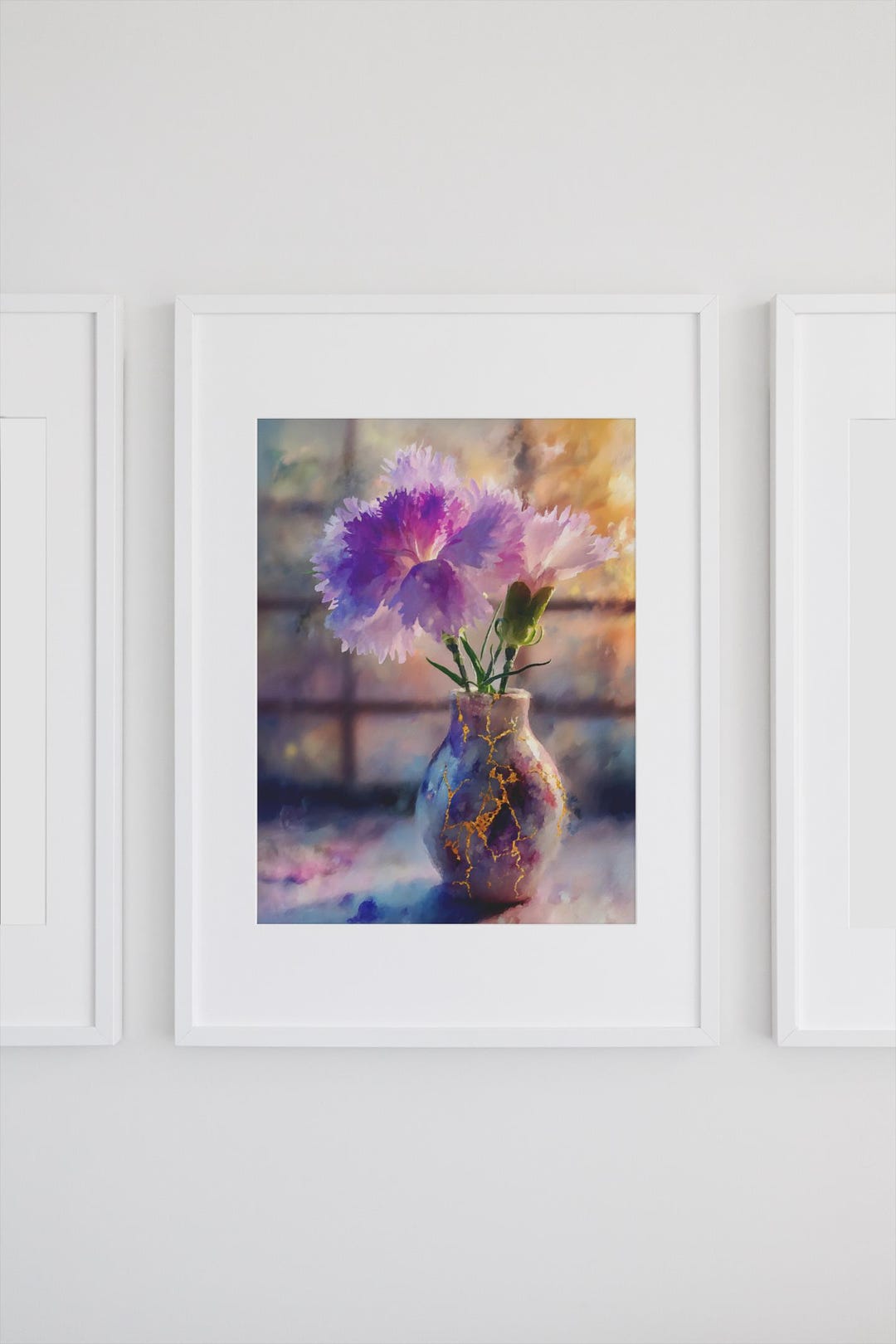 Purple Dianthus Wall Art｜kintsugi Vase Print｜romantic Floral Poster ...