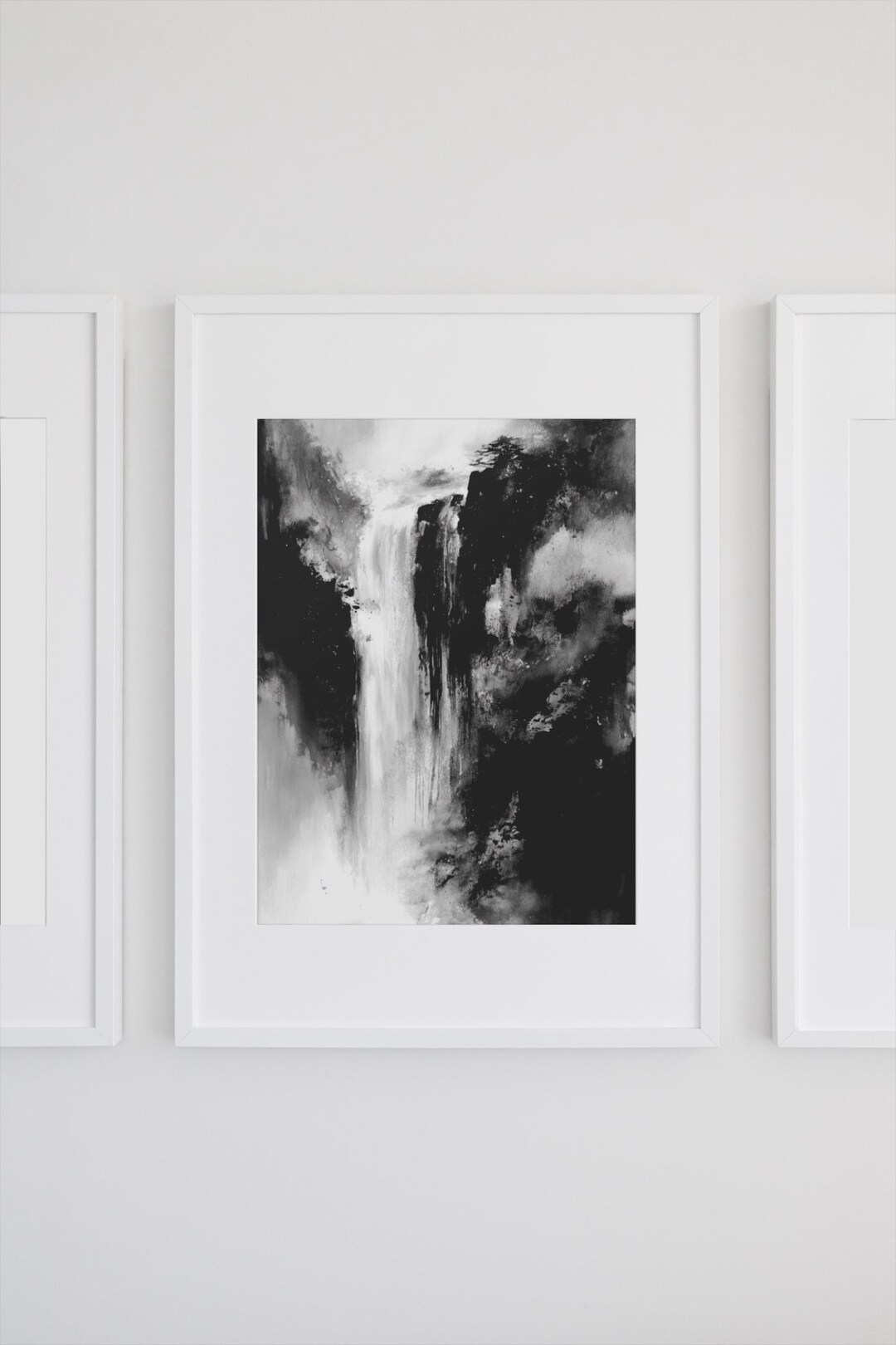 Sumi-e Waterfall Wall Art｜japanese Zen Ink Landscape｜majestic Nature ...