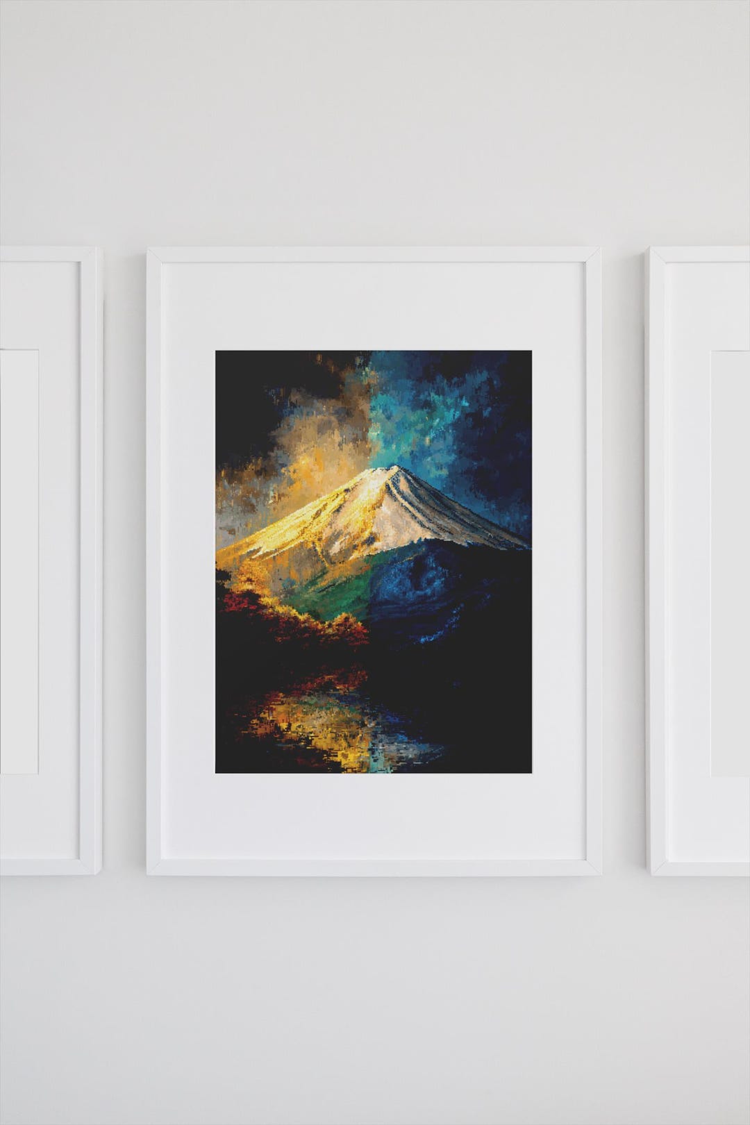 Mount Fuji Pixel Art Print: Japanese Mystical Landscape - Day & Night ...