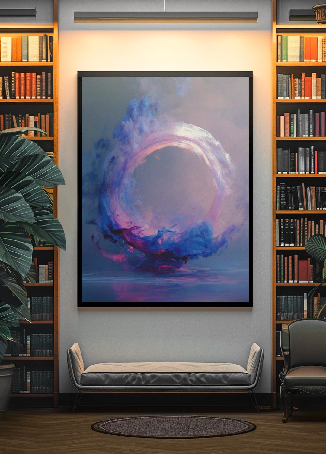 Enso Zen Circle Art Print, Abstract Blue Pink Smoke, Modern Spiritual ...