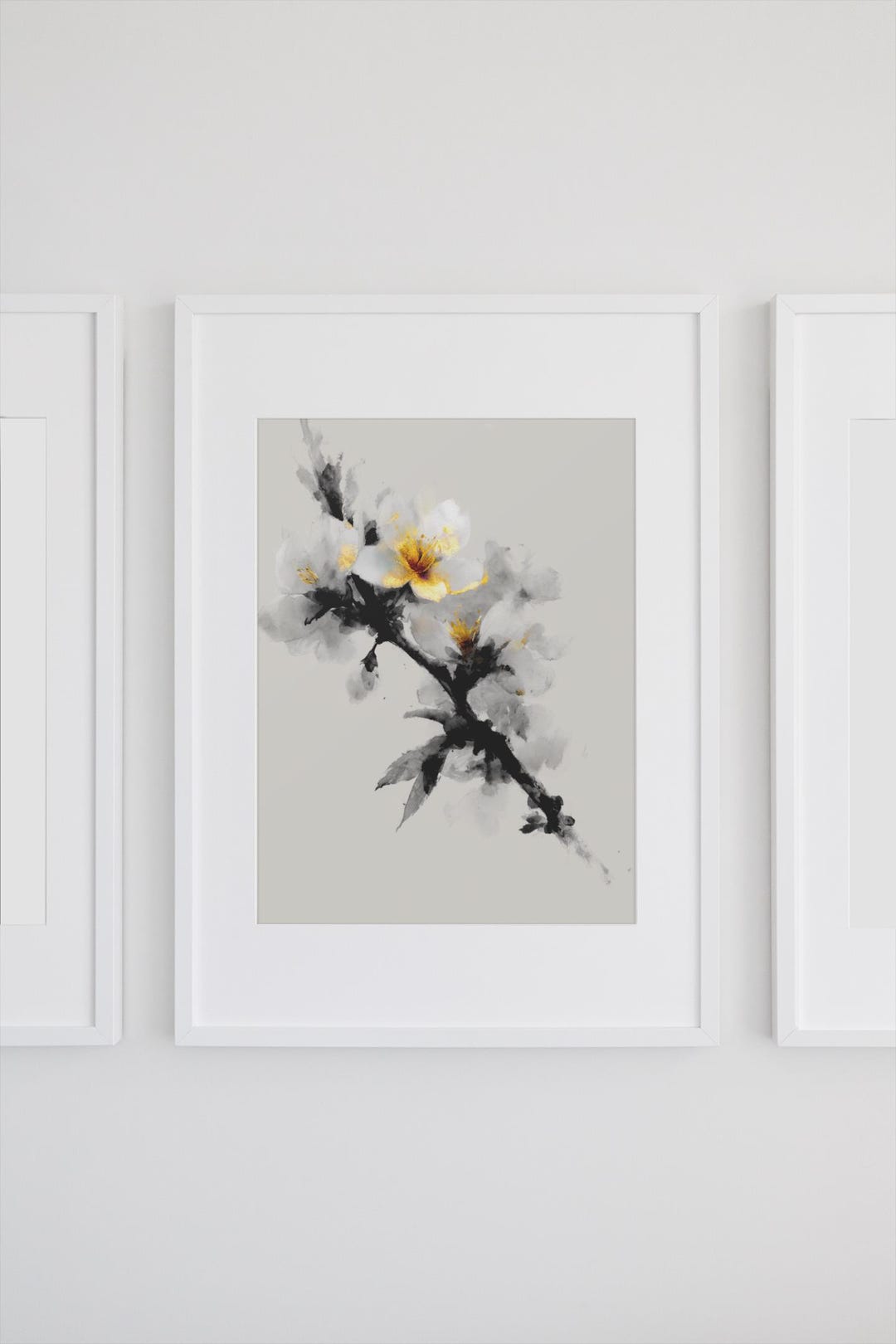 Sakura Sumi-e Art Print: Japanese Cherry Blossom With Gold (digital ...