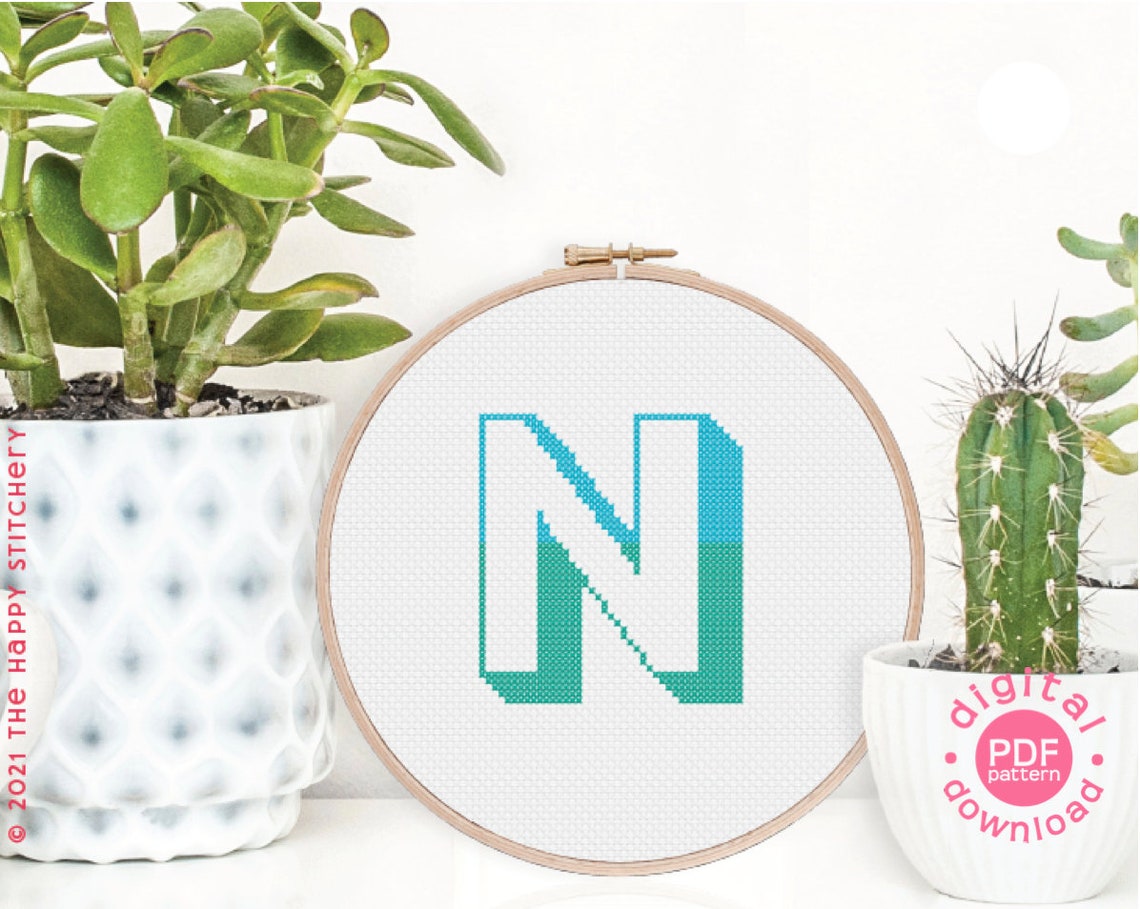Two Tone Initial - N - Modern Cross Stitch Pattern - Digital Download ...
