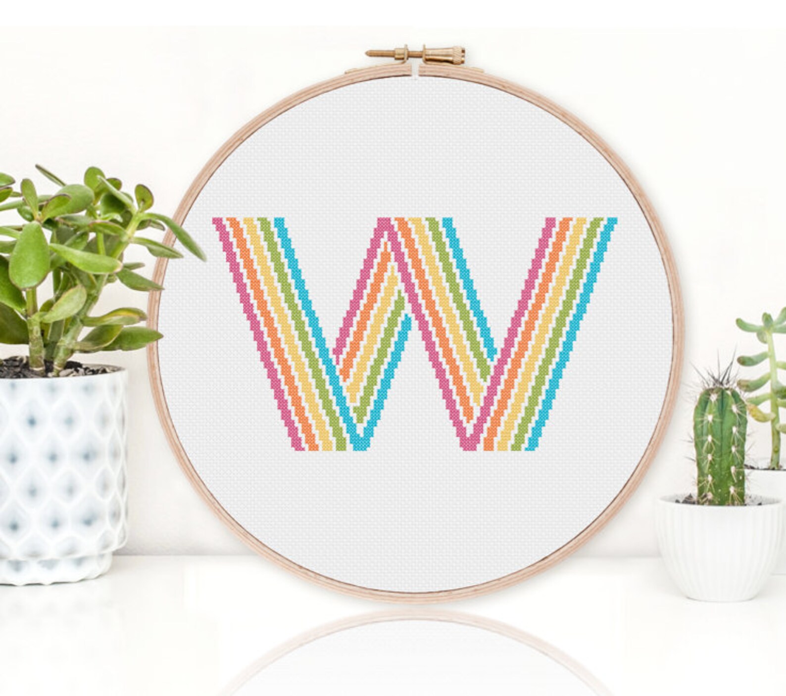Retro Rainbow Initial - W - Modern Cross Stitch Pattern - Digital ...