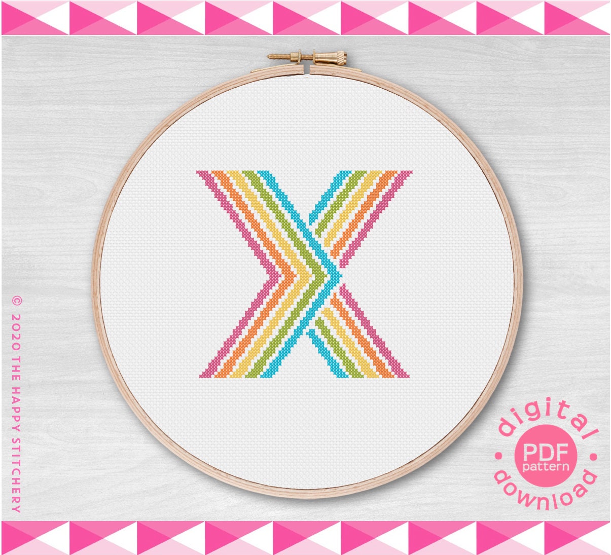 Retro Rainbow Initial X Modern Cross Stitch Pattern | Etsy