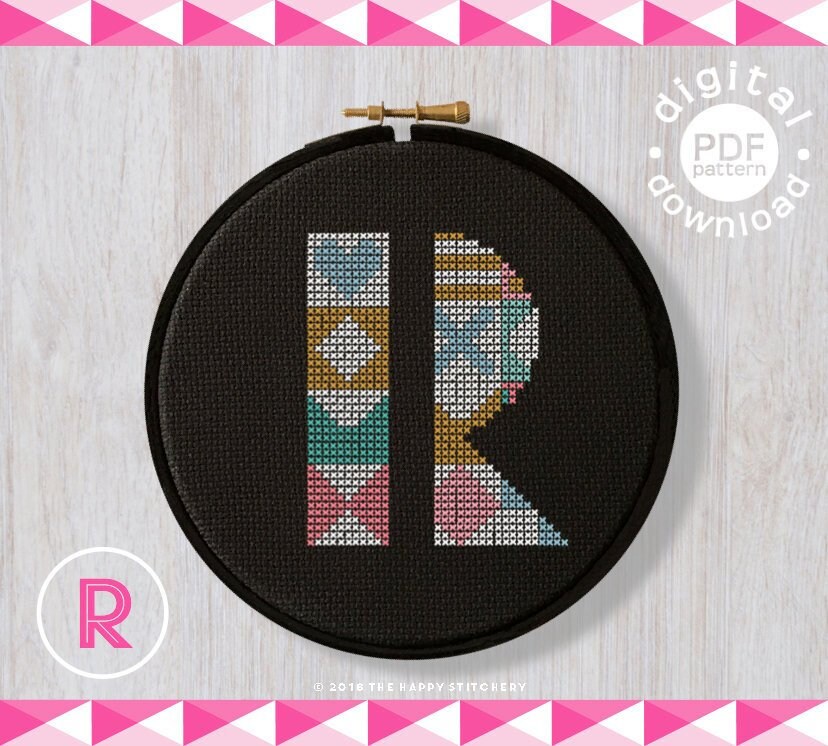 Geometric Initial R Modern Cross Stitch Pattern Digital | Etsy