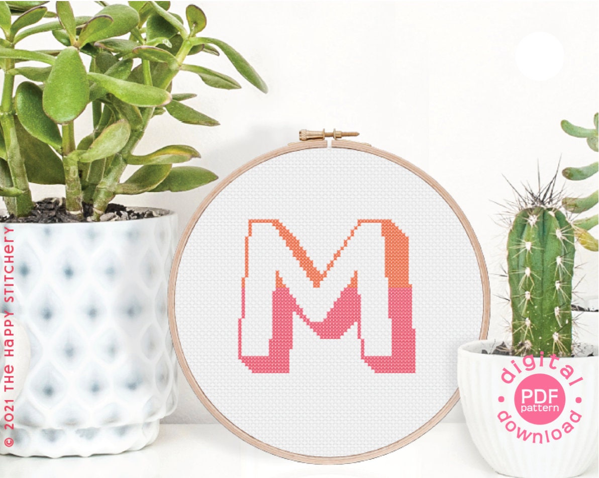 Two Tone Initial - M - Modern Cross Stitch Pattern - Digital Download ...