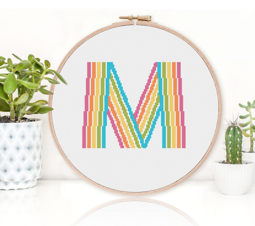 Retro Rainbow Initial - M - Modern Cross Stitch Pattern - Digital ...