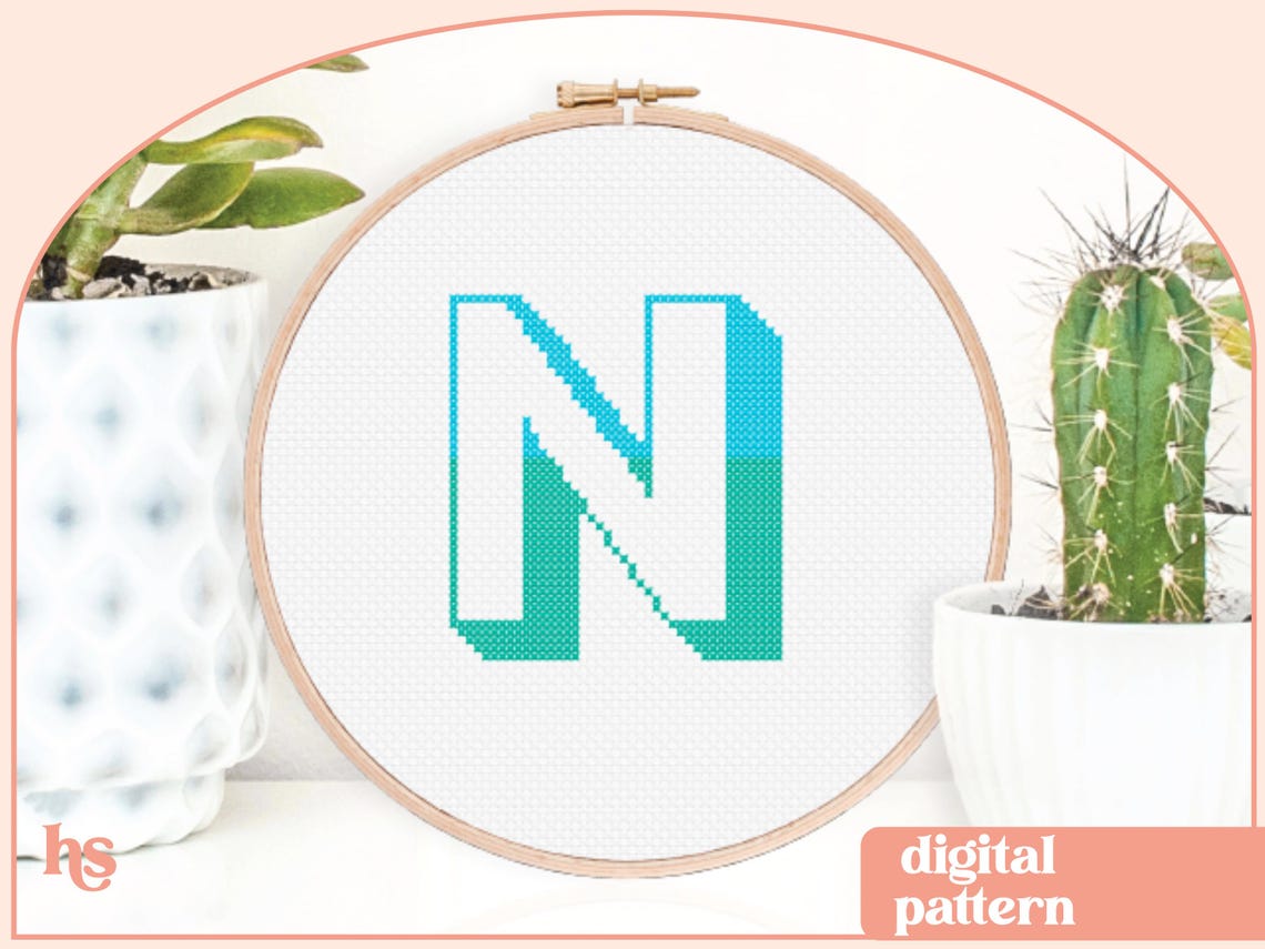 Two Tone Initial - N - Modern Cross Stitch Pattern - Digital Download ...
