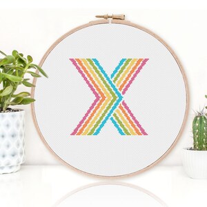Retro Rainbow Initial - X - Modern Cross Stitch Pattern - Digital ...