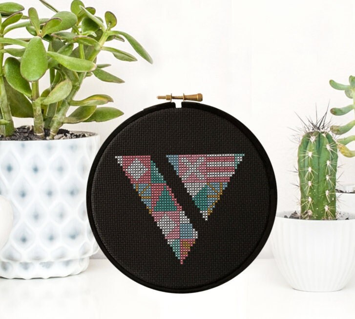 Geometric Initial V Modern Cross Stitch Pattern Digital Download ...