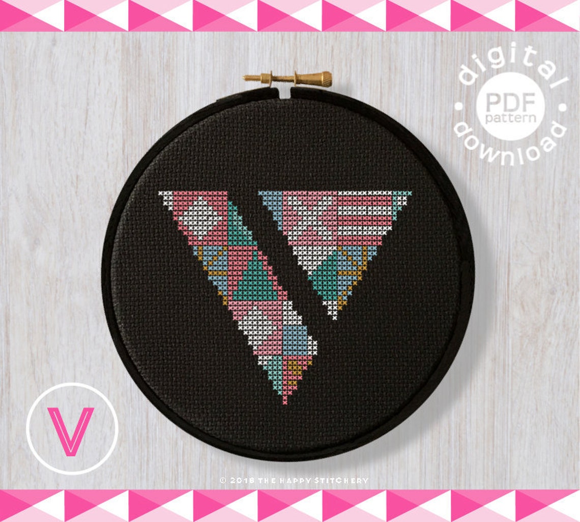Geometric Initial V Modern Cross Stitch Pattern Digital | Etsy