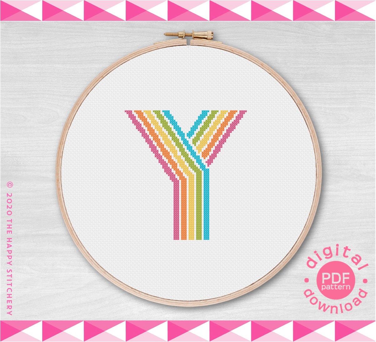 Retro Rainbow Initial Y Modern Cross Stitch Pattern | Etsy