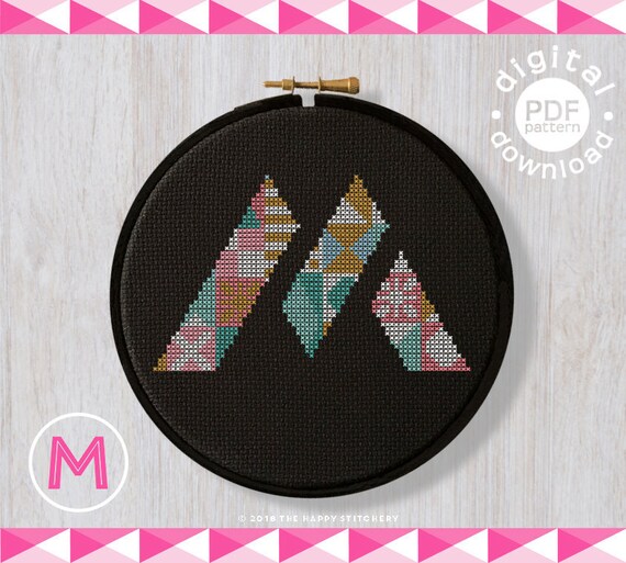 Geometric Initial M Modern Cross Stitch Pattern Digital | Etsy