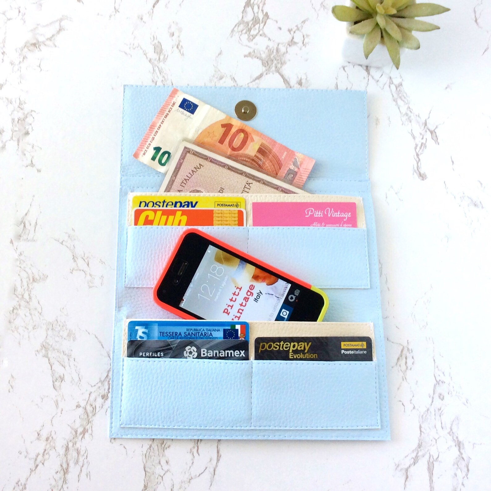 Light blue wallet vegan leather wallet cute wallet clutch | Etsy