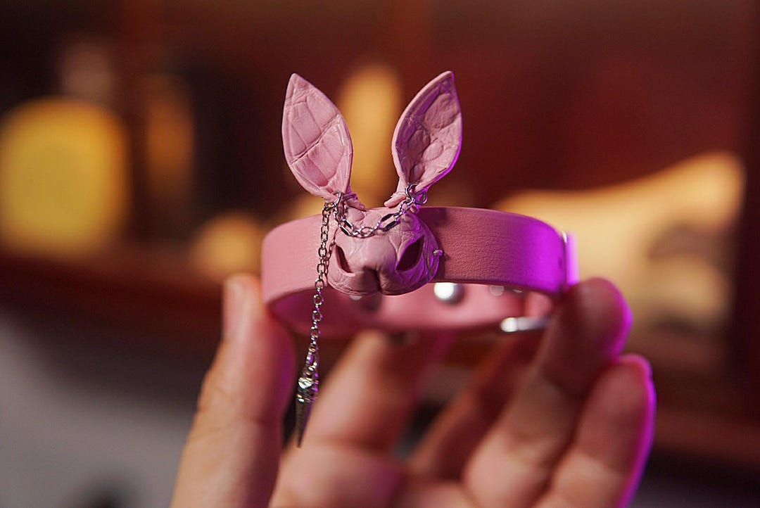 Rabbit Mask Leather Bracelet: Black & Pink, Sweet Punk Kawaii Jewelry ...