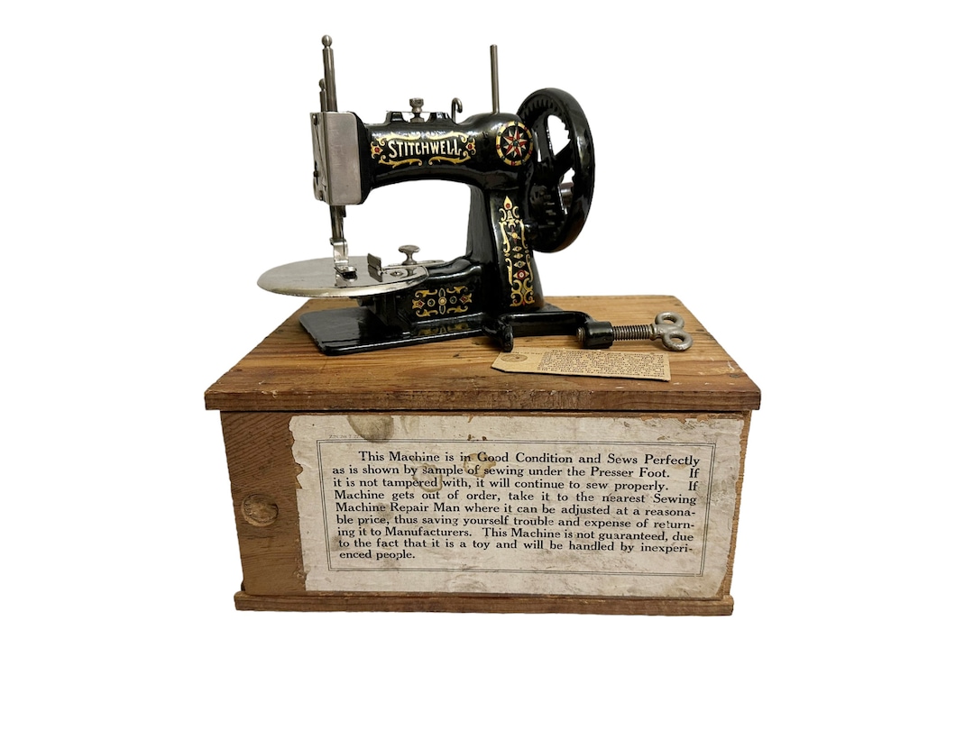 Stitchwell Sewing Machine, Antique Toy Sewing Machine, Original Crate ...