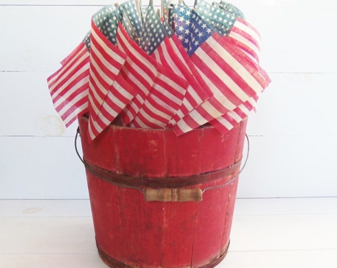 Vintage Primitive Red Wooden Bucket, Early Red Wooden Pail With Bail ...