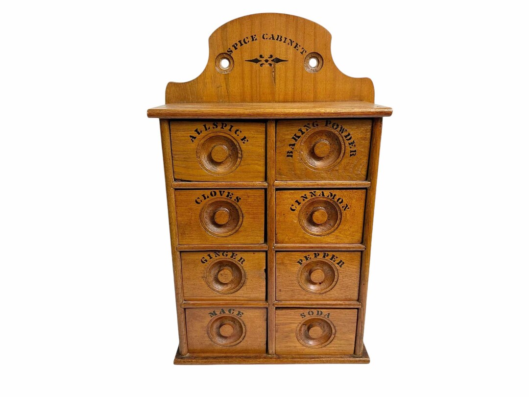 8 Drawer Spice Box, Antique Spice Cabinet, Apothecary Wall Cabinet ...