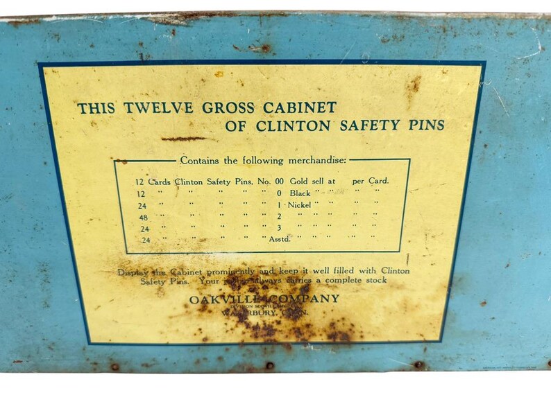 Vintage Clinton Safety Pin Display Cabinet: Oakville Co. Sewing ...