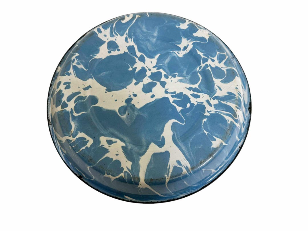 Vintage Enamelware Pie Plate, Blue and White Swirl Graniteware ...