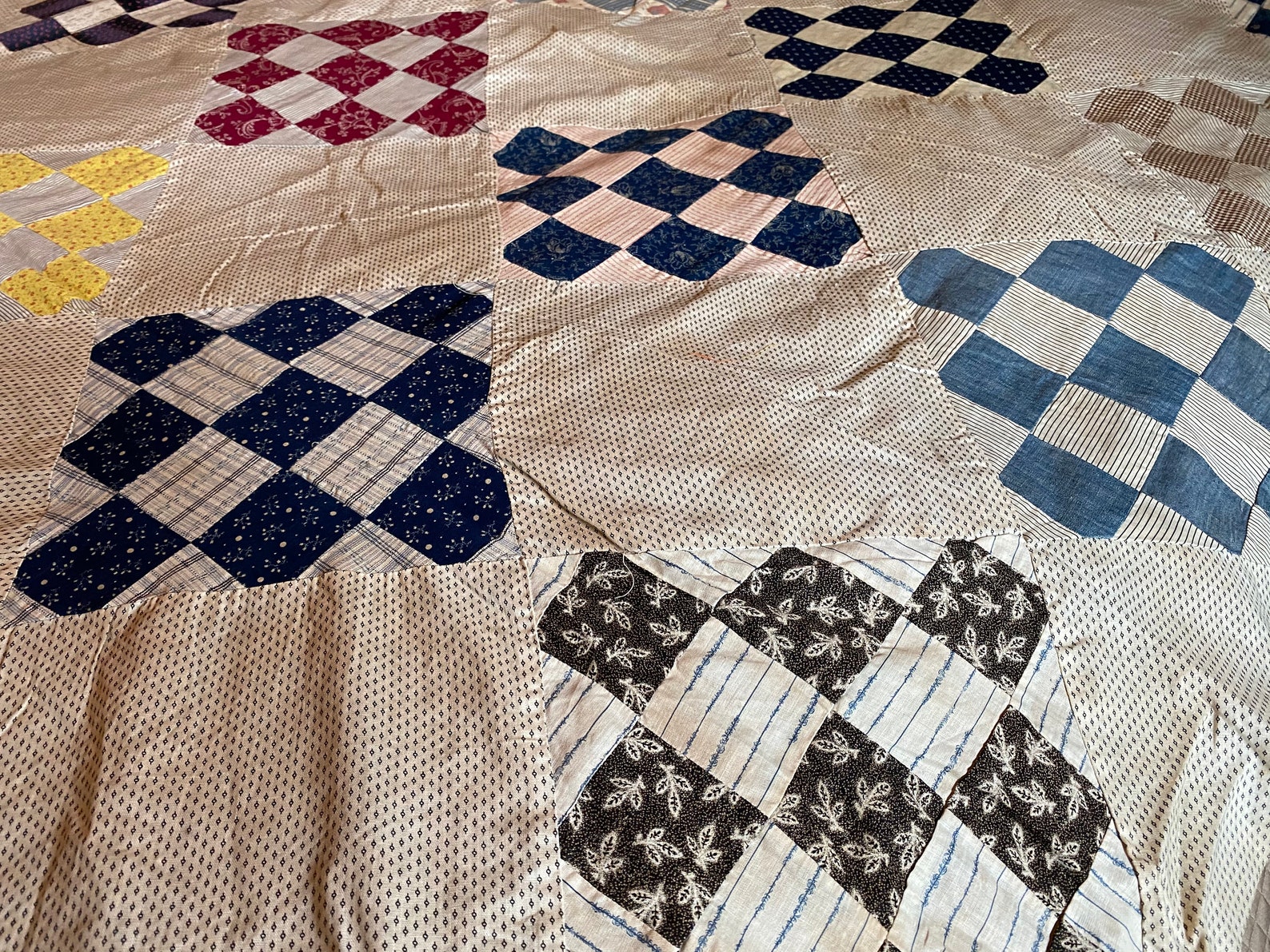 Antique Quilt Top Early Calico Fabrics 9 Patch Quilt | Etsy