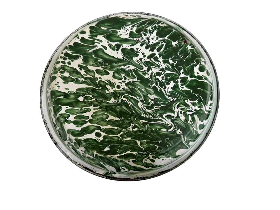 Vintage Graniteware Emerald Green Swirl Pie Pan, Enamelware Pie Plate ...