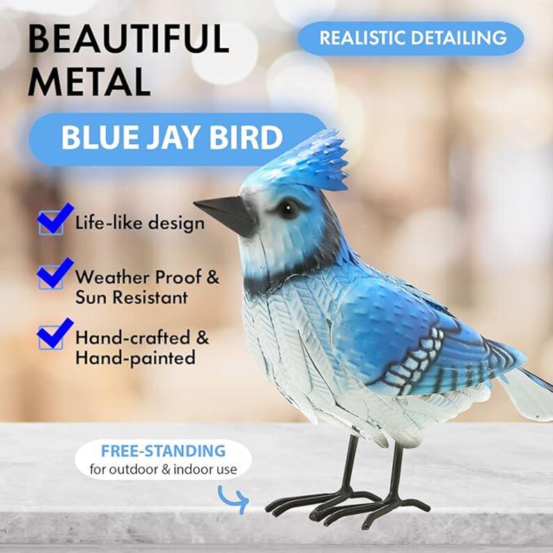 Metal Blue Jay Garden Statue – Large Realistic Bird Sculpture for Yard ...