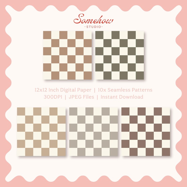Neutral Checkerboard Seamless Patterns - Checkerboard Digital Paper ...