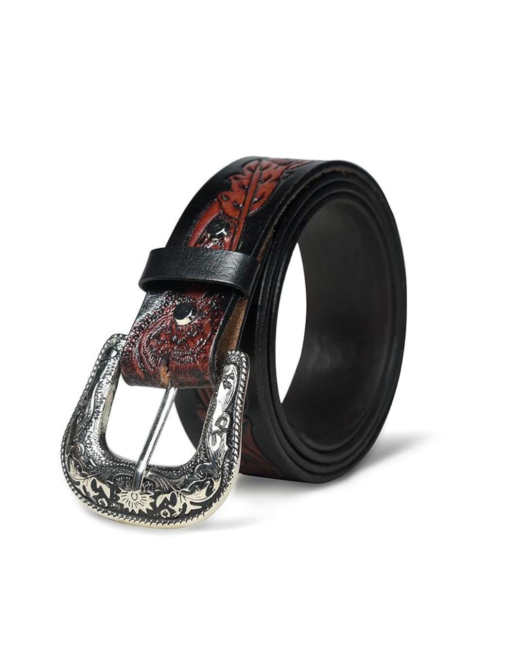 Handmade Tooled Leather Western Belt Buckle for Men's Full Grain Cowboy ...