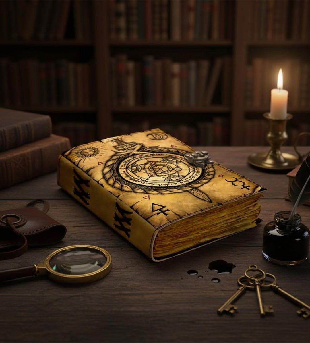 400 Pages Vintage Leather Journal Grimoire, Blank Spell Book of Shadows ...