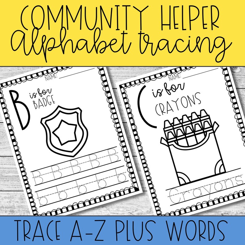Community Helper Alphabet Worksheets A to Z Letter Tracing and ...