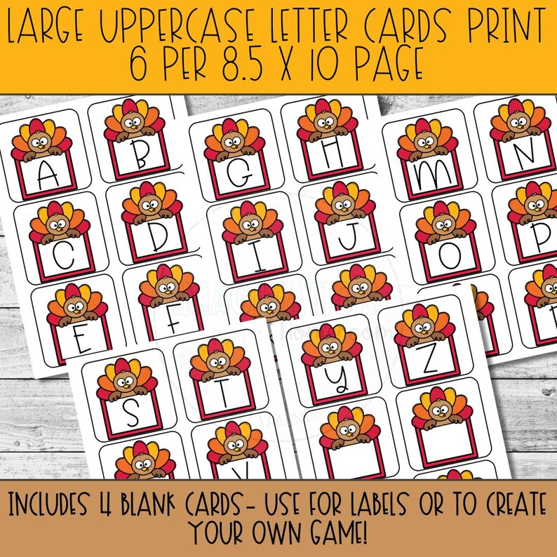 Fall ABC Turkey Matching Game Printable Letter Recognition, Preschool ...