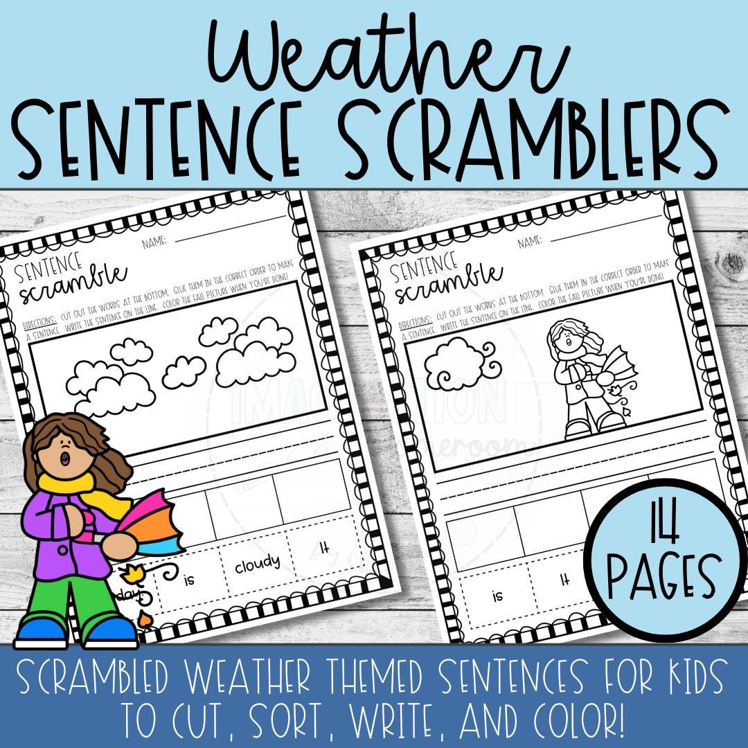 Weather Sentence Scramble Worksheets for Kindergarten Cut and Paste ...