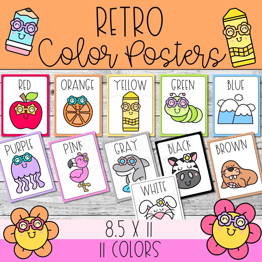 Retro Color Word Posters for Classroom Decor Printable Educational Wall ...