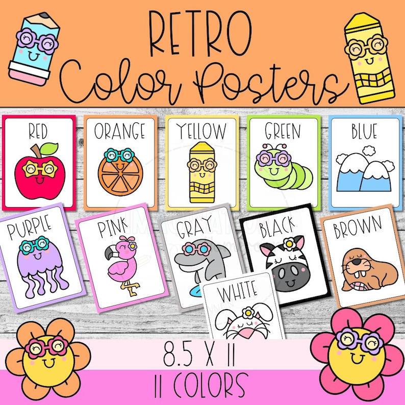 Retro Color Word Posters for Classroom Decor Printable Educational Wall ...