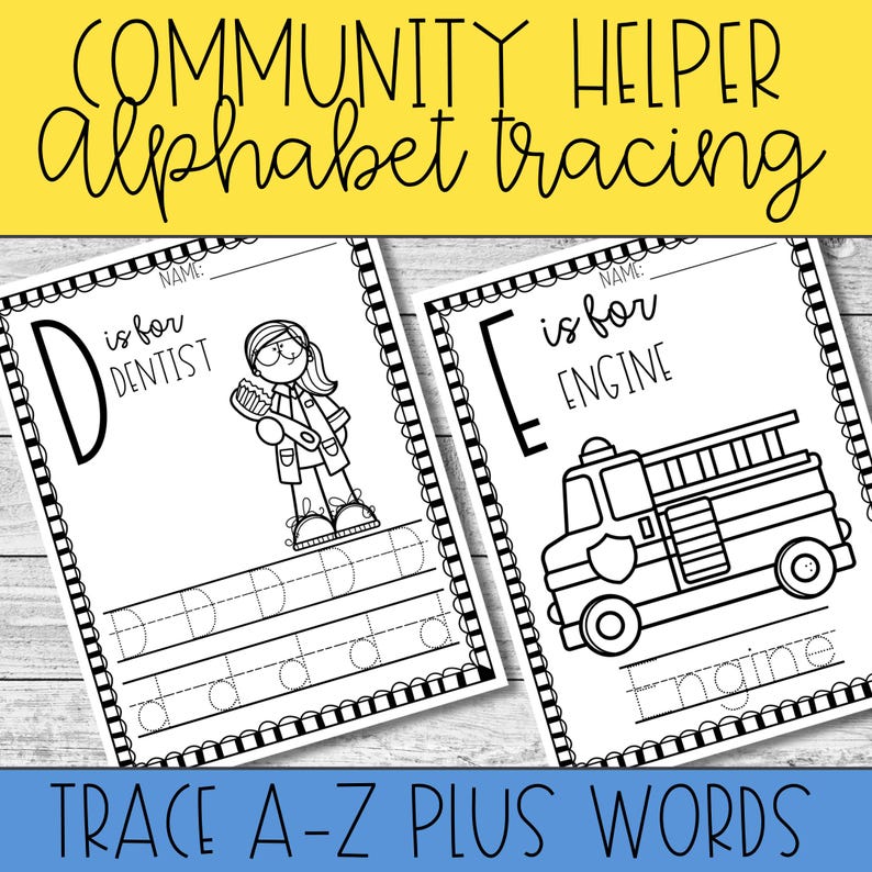 Community Helper Alphabet Worksheets A to Z Letter Tracing and ...