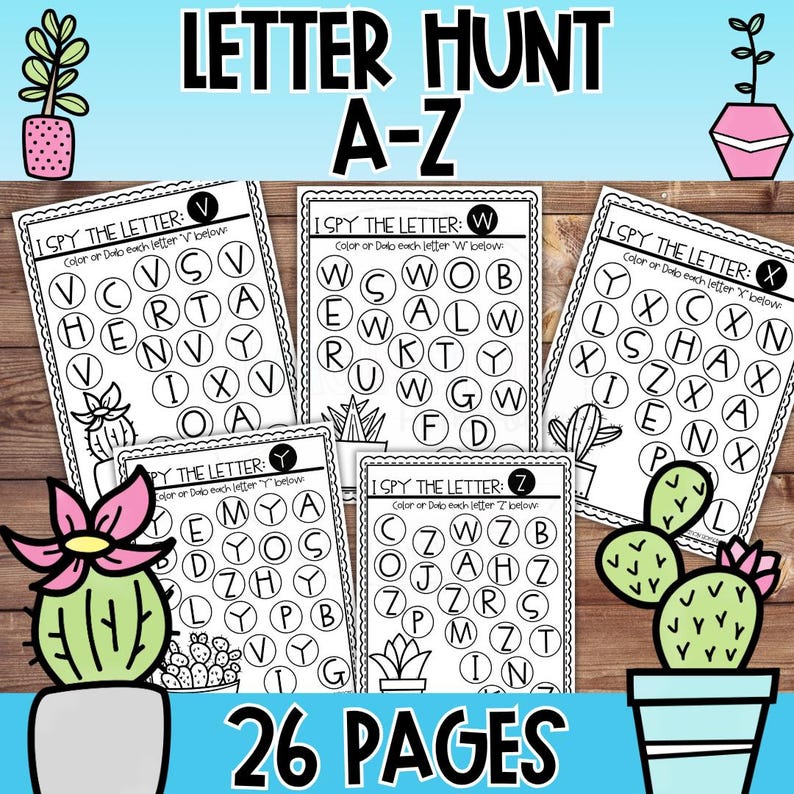 Cactus I Spy Alphabet Worksheets, Uppercase Letter Recognition ...