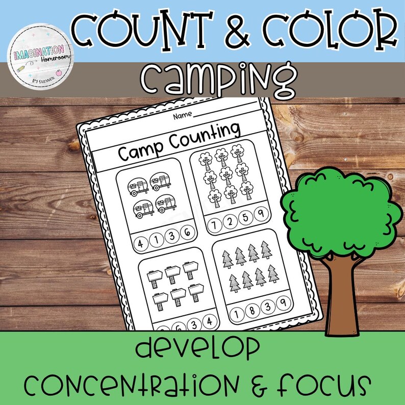 Camping Count and Color Worksheets for Preschool Kindergarten and First ...