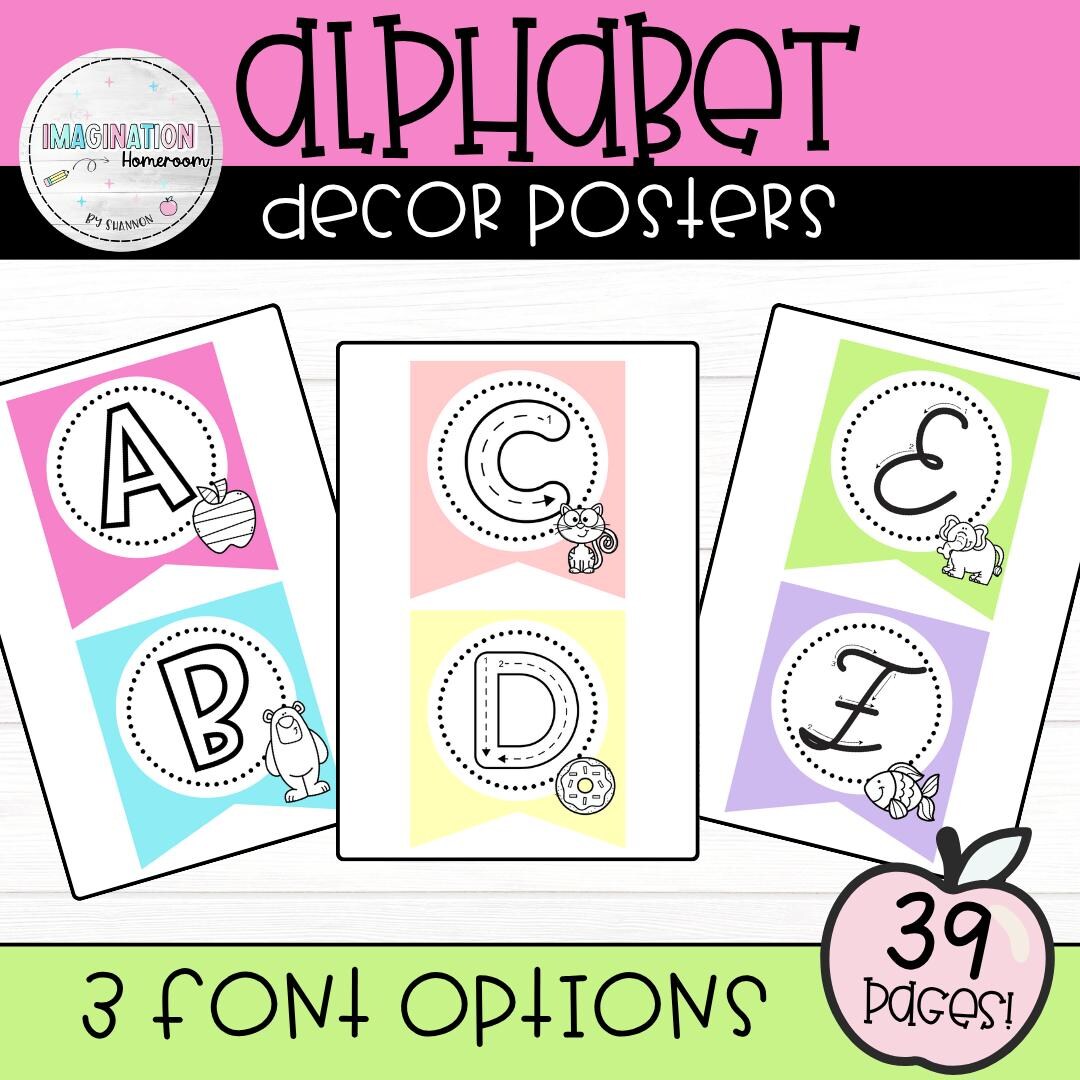 Printable Alphabet Pennants With Cursive Tracing and Print Fonts for ...
