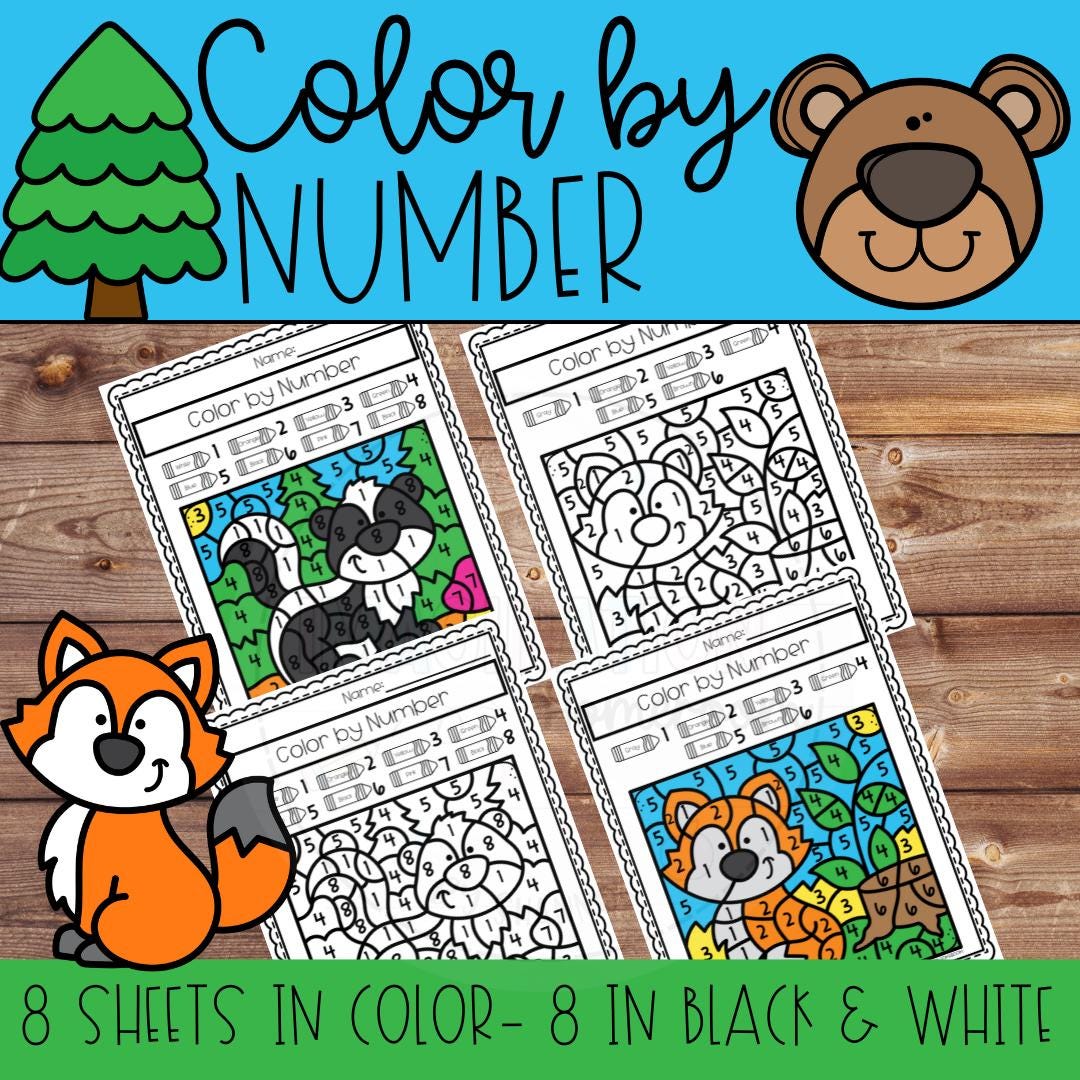 Woodland Animals Color by Number Printable Coloring Pages for Preschool ...